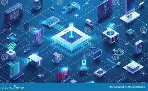 A Digital Illustration Depicting Various Network Devices And Smart Home Gadgets Connected By
