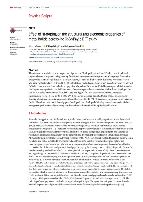 Effect Of Ni Doping On The Structural And Electronic Properties Of Metal Halide Perovskite