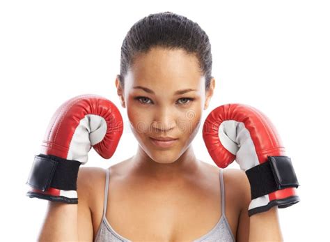 She Fights For Fitness A Beautiful Young Woman Wearing Boxing Gloves