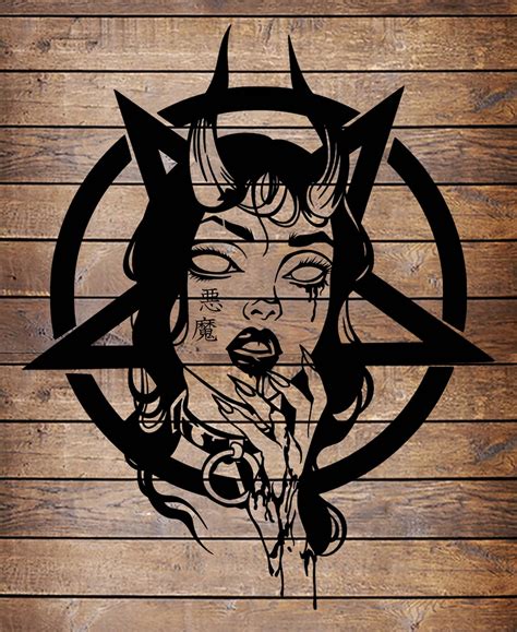 Svgpng Devil Girl Cool Tattoo Horror Stencil For Cricut Vinyl Cutter Etsy