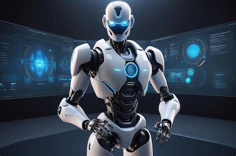 Premium Photo Machine Learning Concept 3d Rendering Robot With Education Hud Interface