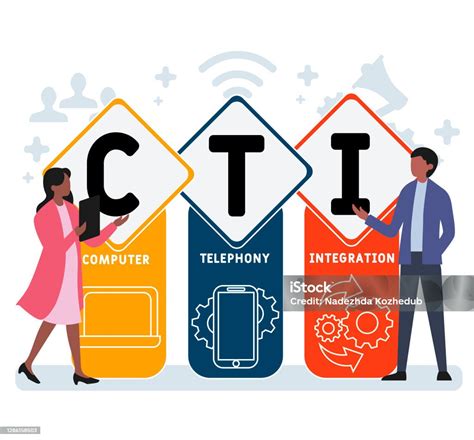 사람과 플랫 디자인 Cti 컴퓨터 전화 통신 통합 약어 비즈니스 개념 배경 0명에 대한 스톡 벡터 아트 및 기타 이미지 0명