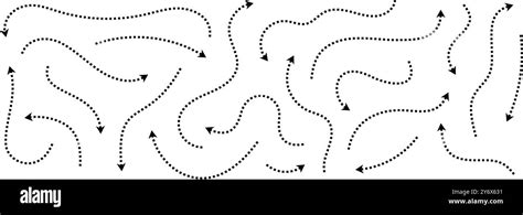 Black Dotted Thin Arrows Set Wavy And Curved Dashed Arrow Collection Wiggly Sketchy Pointers