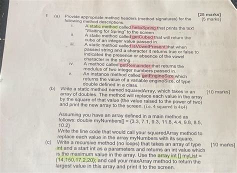Solved 1 A Provide Appropriate Method Headers Method
