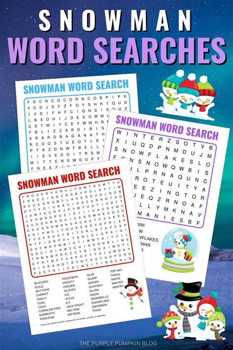 Nine Free Printable Snowman Word Search Puzzles Easy Medium Hard