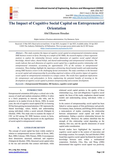 The Impact Of Cognitive Social Capital On Entrepreneurial Orientation Pdf
