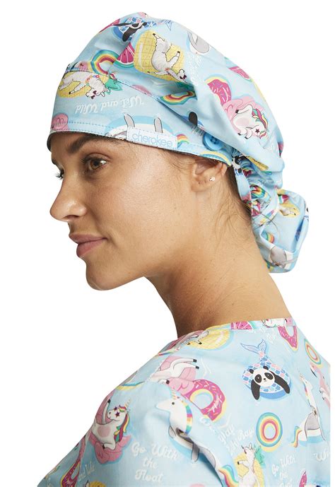 Cherokee Prints Bouffant Scrub Hat With Buttons Scrubn