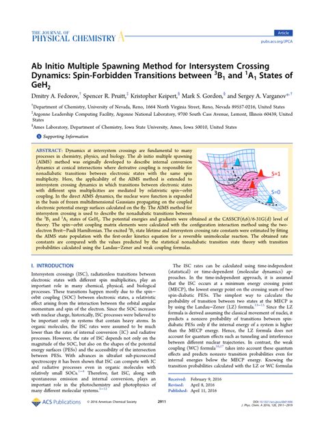 PDF Ab Initio Multiple Spawning Method For Intersystem Crossing