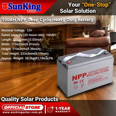 Npp Battery Deep Cycle 100ah Lead Acid Solar Battery Heavy Duty Ebike