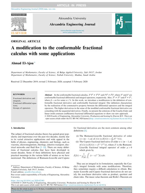 Pdf A Modification To The Conformable Fractional Calculus With Some