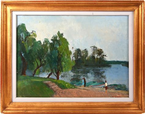 Lot Detail Gheorghe Ionescu Landscape With Pier Oil On Canvas