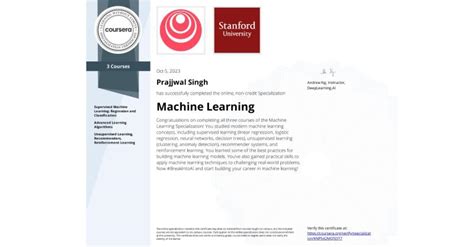 Prajjwal Singh On Linkedin Completion Certificate For Machine Learning