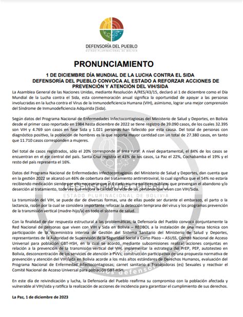 DefensorÍa Del Pueblo Convoca Al Estado A Reforzar Acciones De