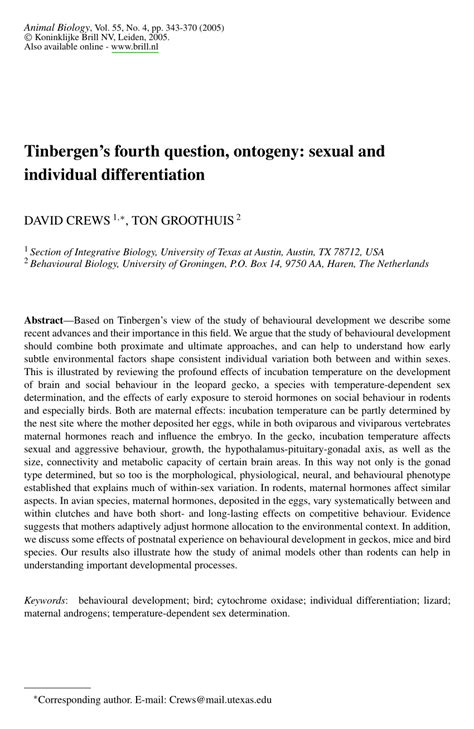Pdf Tinbergens Fourth Question Ontogeny Sexual And Individual