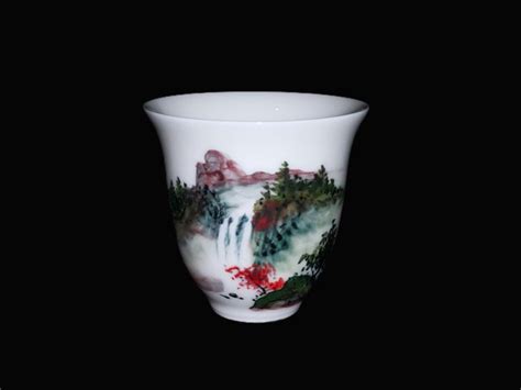 台灣鶯歌 名家陶藝 陳石川透光白瓷老泥 釉下彩繪 山水寫意 手工彩繪禪意杯f9 5 一元起標無底價~許強照 羅石 施繼堯 陳鎮川