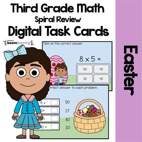 3rd Grade Easter Math Digital Task Cards Boom Cards™ Math Facts Fluency