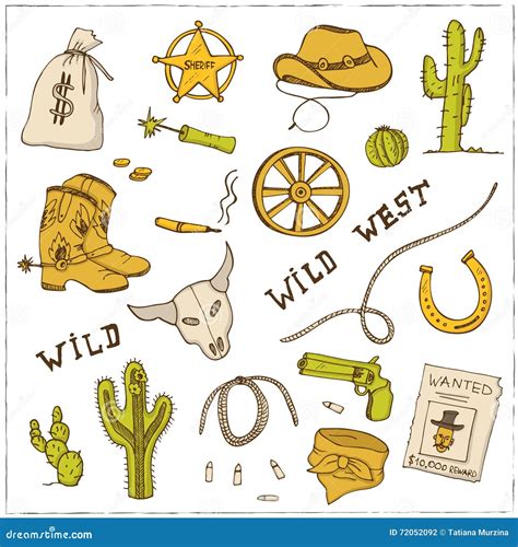 Hand Drawn Wild West Set Stock Vector Illustration Of Background