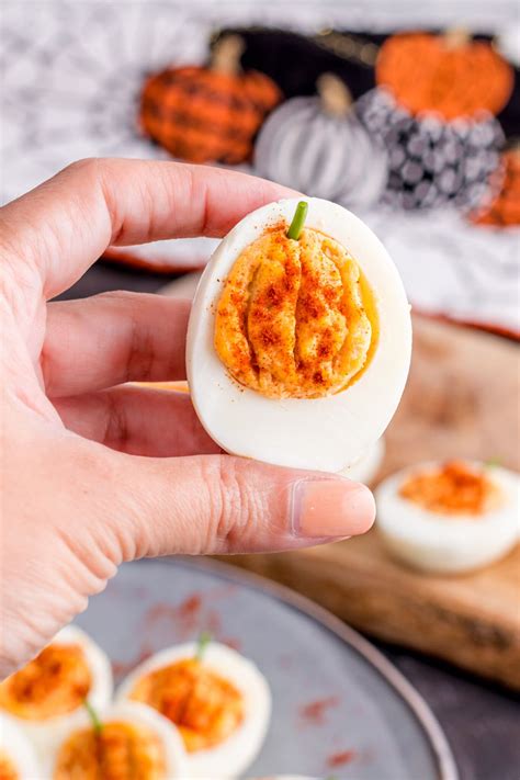 Pumpkin Deviled Eggs Amandas Cookin Fall