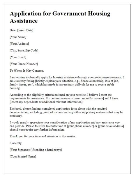 Letter Template For Government Housing Assistance Programs Free