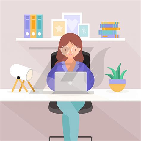 دانلود وکتور طرح کارتونی تصویر مفهومی دورکاری دختر جوان دانلود رایگان