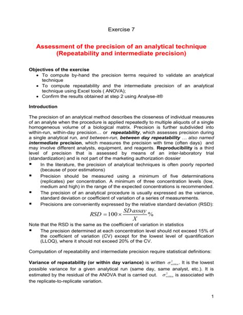 Analytical Technique Precision Repeatability And Intermediate Precision