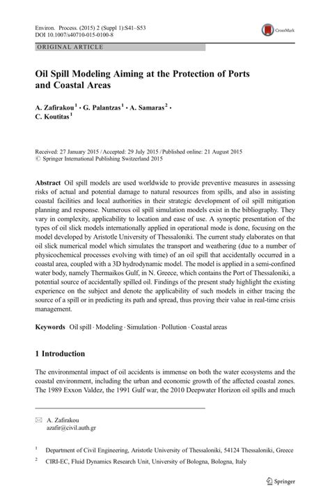 Pdf Oil Spill Modeling Aiming At The Protection Of Ports And Coastal Areas