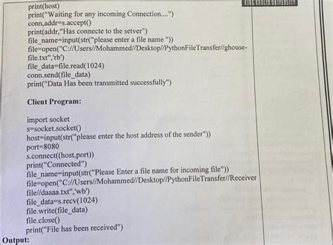 output 2 file transfer server program import