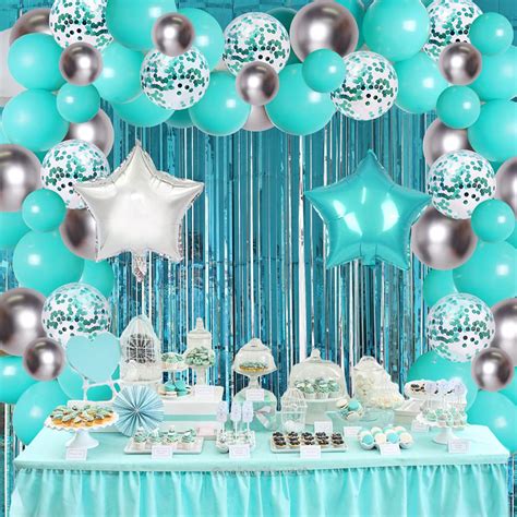 Teal Blue Birthday Decorations Set With Happy Birthday Balloons Banner