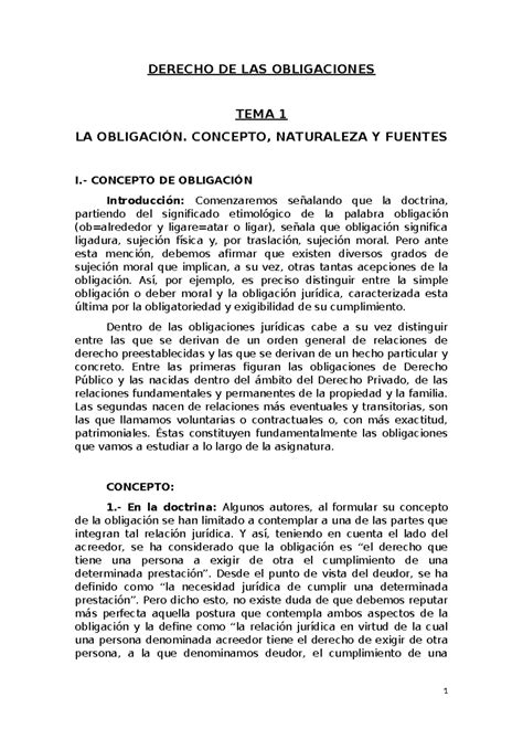 Tema 1 La Obligación Concepto Naturaleza Y Fuentes Derecho De Las