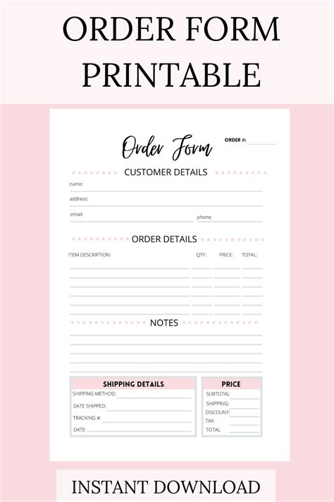 Order Form Editable Pdf Template Craft Business Order Form Invoice Etsy