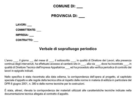 Verbale Di Sopralluogo Cantiere Del Direttore Dei Lavori BibLus