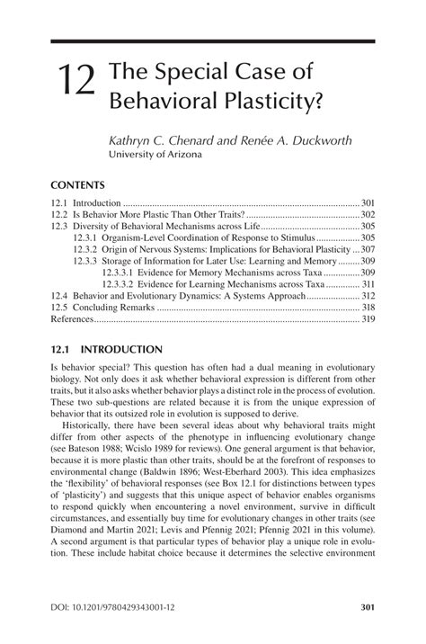 Pdf The Special Case Of Behavioral Plasticity