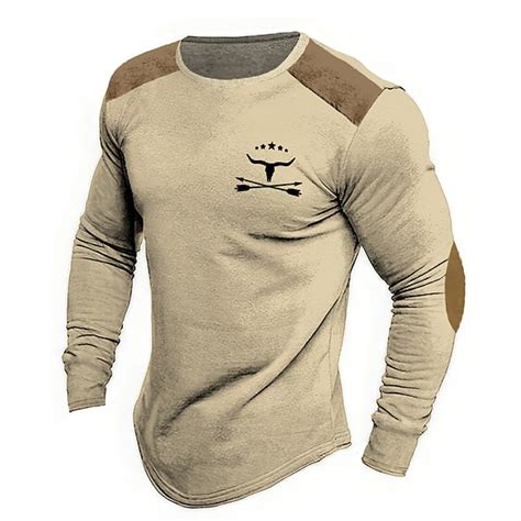 Mens Graphic Cattle T Shirt Long Sleeve T Shirt 3d Print Crew Neck