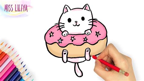 Як намалювати котика в пончику Малюємо котика Розмальовка котик