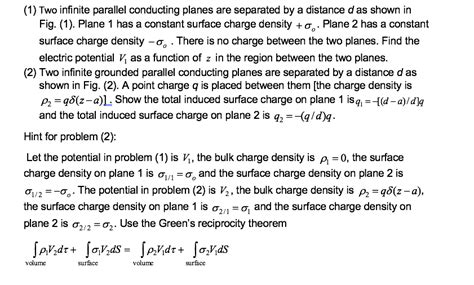 Solved 1 Two Infinite Parallel Conducting Planes Are