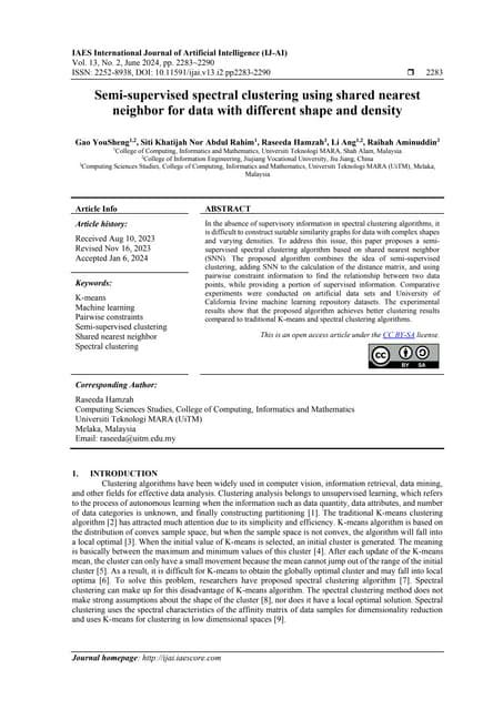 Semi Supervised Spectral Clustering Using Shared Nearest Neighbor For Data With Different Shape