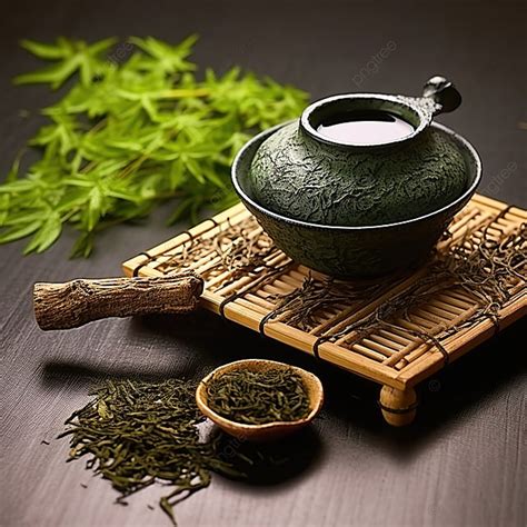 Green Tea Background Drying Tea Ceremony Beverage Background Image