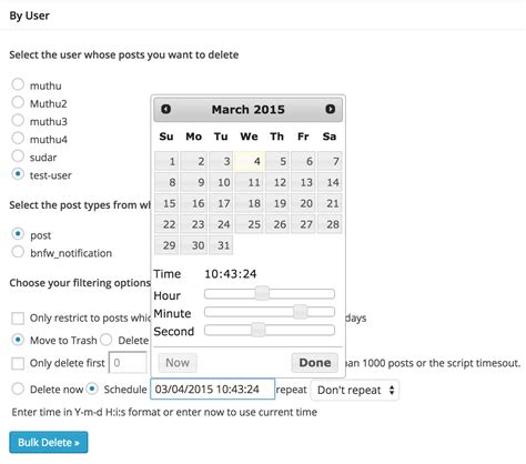 Scheduler For Deleting Posts By User Bulk Wp