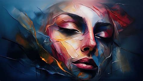 Fragmented Face In Vibrant Colors Abstract Oil Portrait Stock Illustration Illustration Of