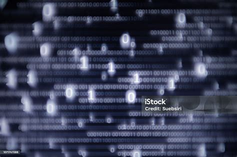 Abstract Big Data Image Computer Display Screen With Binary Code Moving In The Background Text