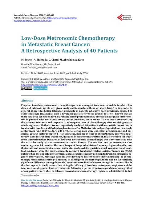 PDF Low Dose Metronomic Chemotherapy In Metastatic Breast Cancer A