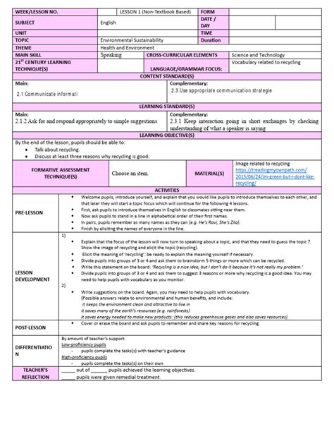 Lesson 1 Form 2 Rph Pdf Recycling Learning