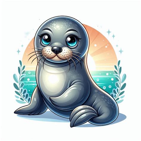 Милая печать Вектор Иллюстрация мультфильма Белый фон Премиум Ai сгенерированный вектор