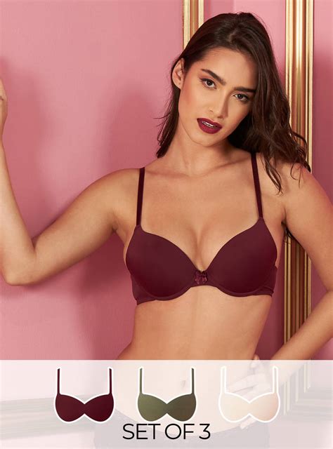 Shop Pack Of 3 Plain Padded Wired Plunge Bra Online Max Kuwait