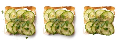 Premium Photo Square Toast With Fresh Cucumber And Feta Cheese
