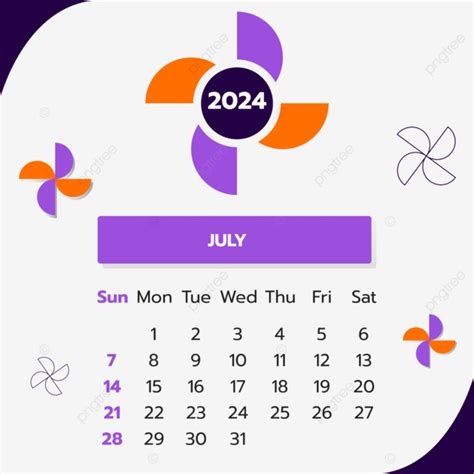 รูปการออกแบบปฏิทินกรกฎาคม 2567 เวกเตอร์ Png การออกแบบปฏิทินปี 2024