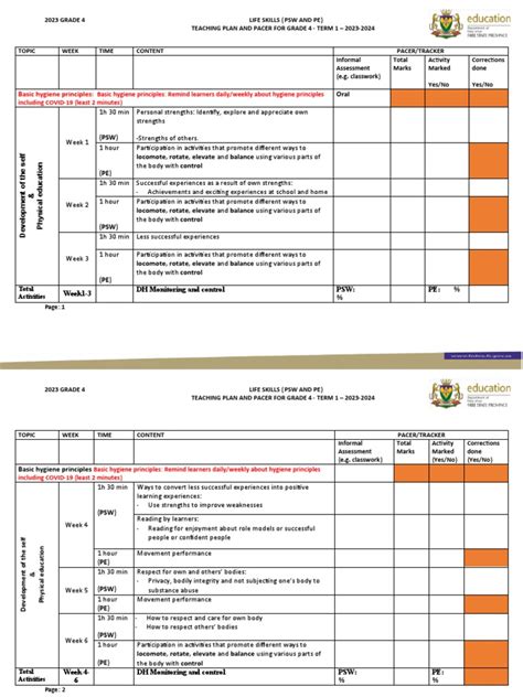 Grade 4 2023 2024 Tracker Pdf Physical Education Learning