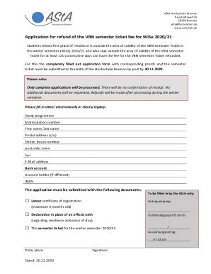 Fillable Online Hardship Application For A Refund Of Semester Ticket