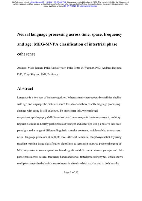 Pdf Neural Language Processing Across Time Space Frequency And Age Meg Mvpa Classification