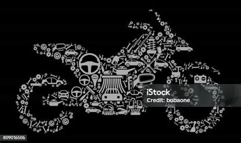 오토바이 자동 수리 자동차와 자동차 벡터 아이콘 배경 견인에 대한 스톡 벡터 아트 및 기타 이미지 견인 오토바이 검정색 배경 Istock